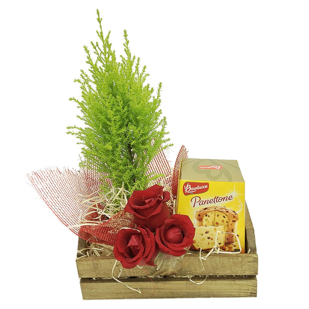 Cesta De Natal Com Rosas E Panettone Taquari Flores