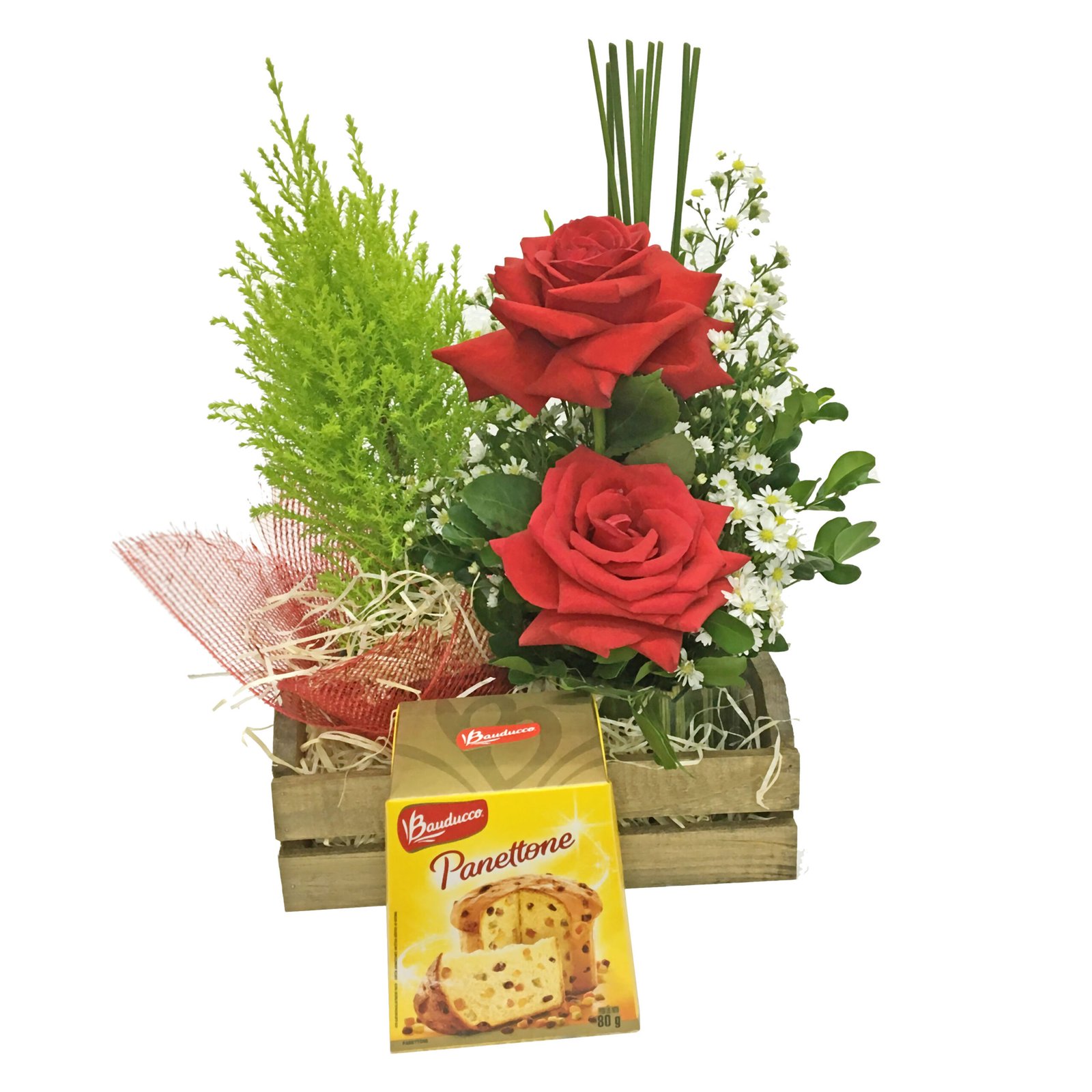 Cesta De Natal Com Rosas Vermelhas E Panettone Floricultura Taquari