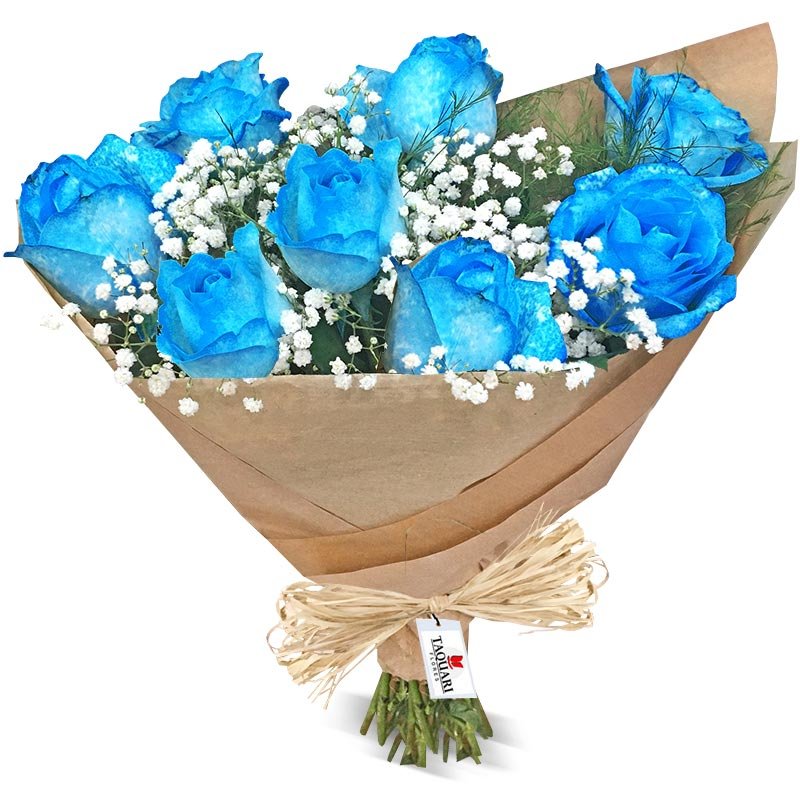 Buque 8 Rosas Azuis - Taquari Flores - Floricultura Online
